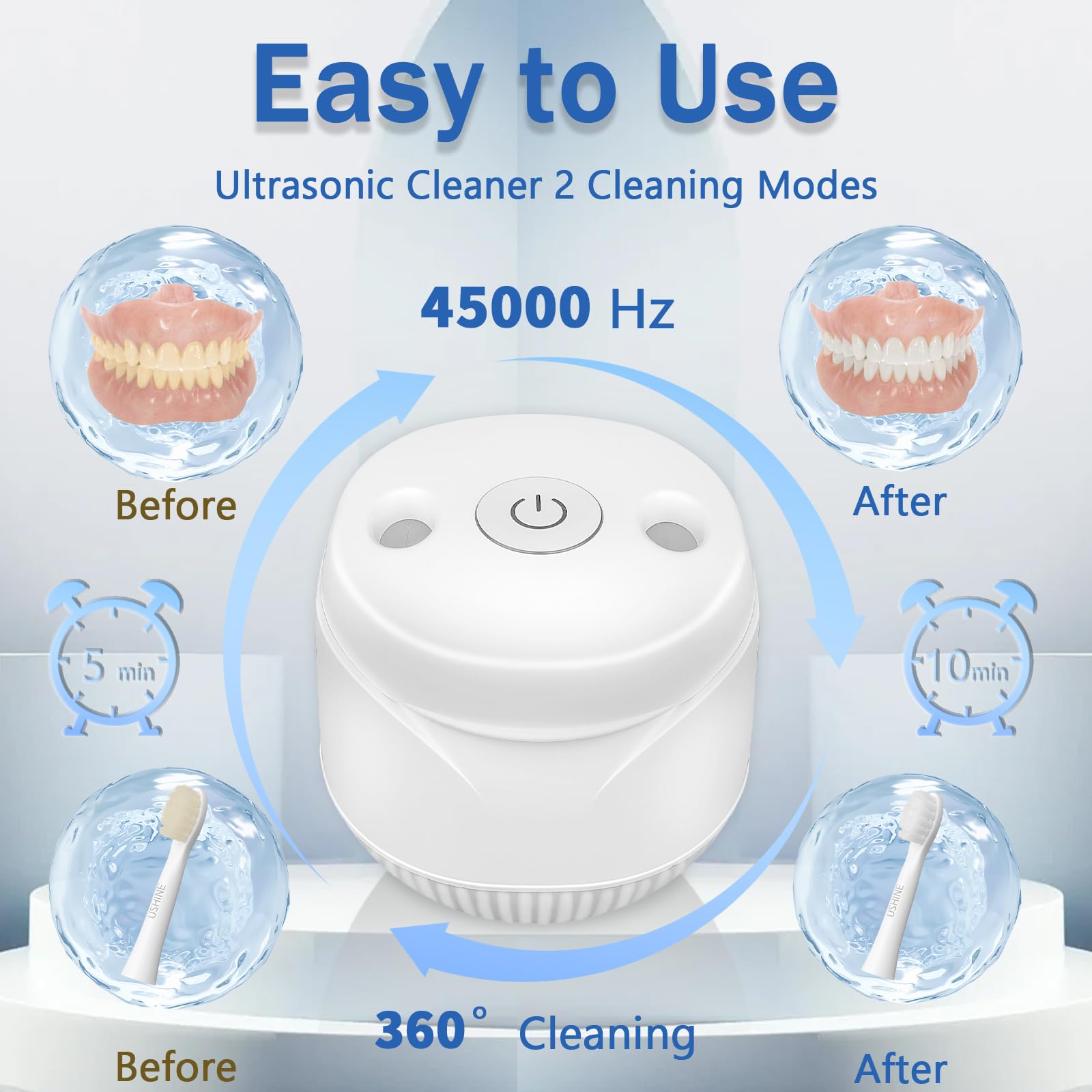 Ultrasonic Retainer Cleaner Machine - 45kHz Deep Cleaning for Dentures, Aligners, Mouth Guards, Whitening Trays, Toothbrush Heads, and Braces 200ML Portable Ultrasonic UV Retainer Cleaner for Dentures