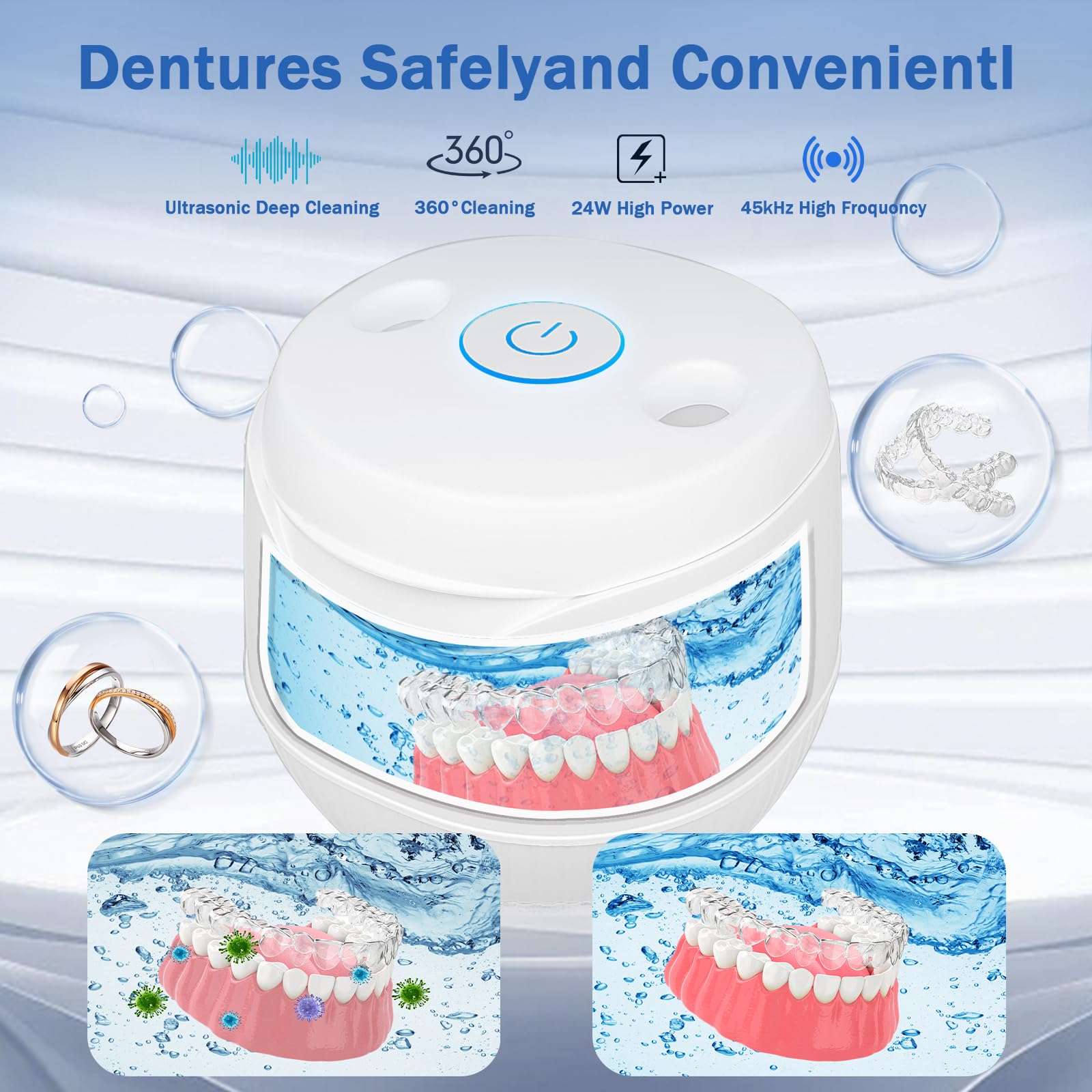 Ultrasonic Retainer Cleaner Machine - 45kHz Deep Cleaning for Dentures, Aligners, Mouth Guards, Whitening Trays, Toothbrush Heads, and Braces 200ML Portable Ultrasonic UV Retainer Cleaner for Dentures