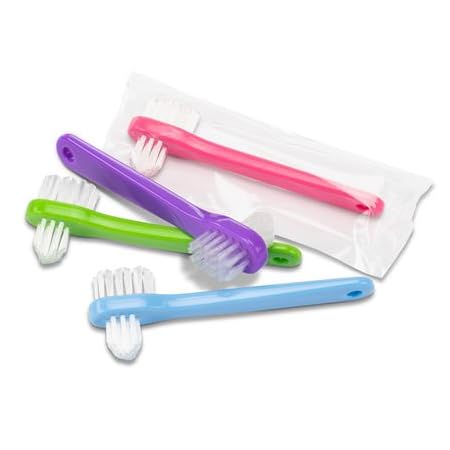 AmeriCan Goods 4Pcs Denture Dual Head Brush Cleaning Care Denture Toothbrush Every Day & Traveling Use (Assorted)