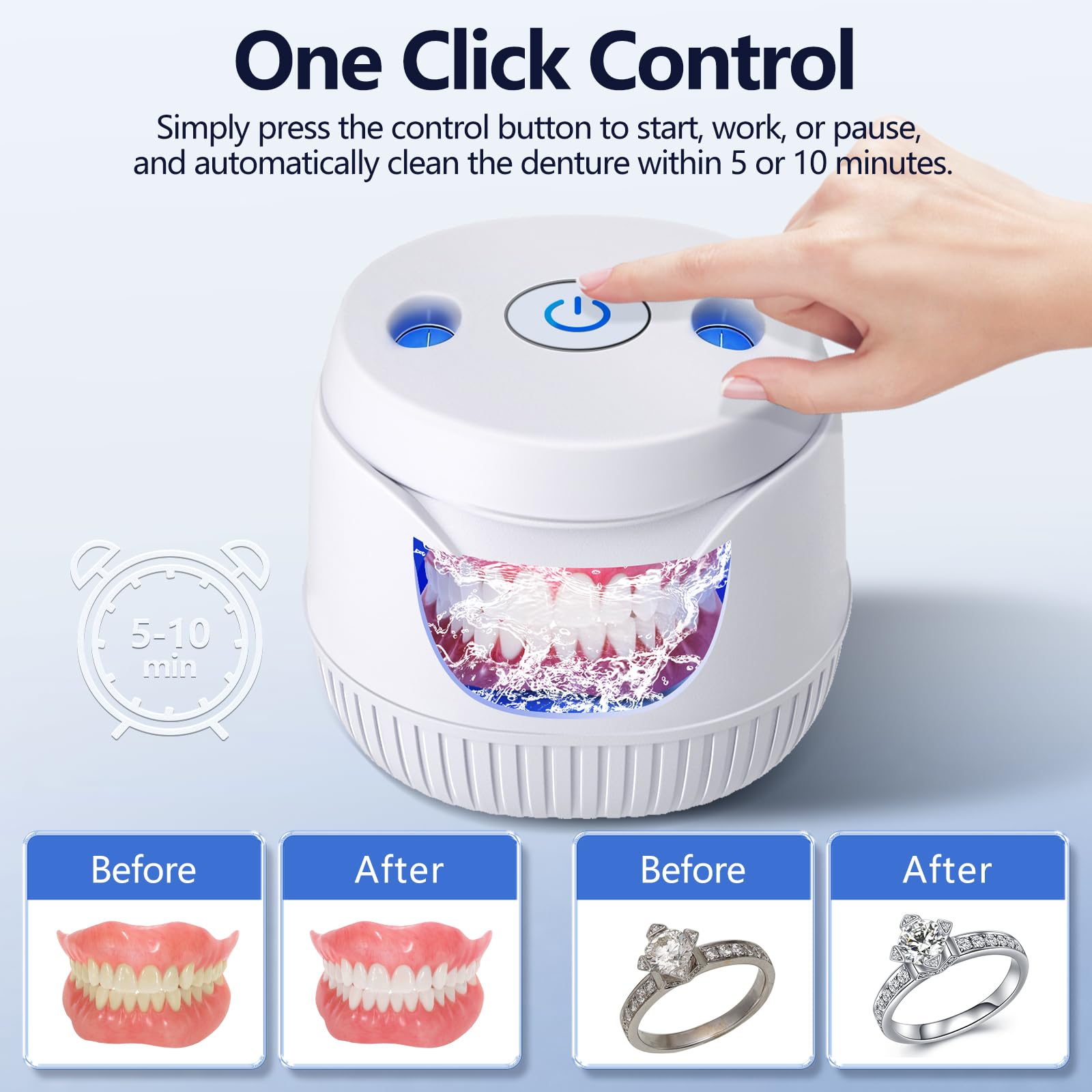 THISONG Ultrasonic UV Cleaner for Dentures, Orthodontic Appliances, Whitening Trays, Toothbrush Heads, Diamond, Jewelry, 5/10 Minutes Ultrasonic Retainer Cleaner with UV Light