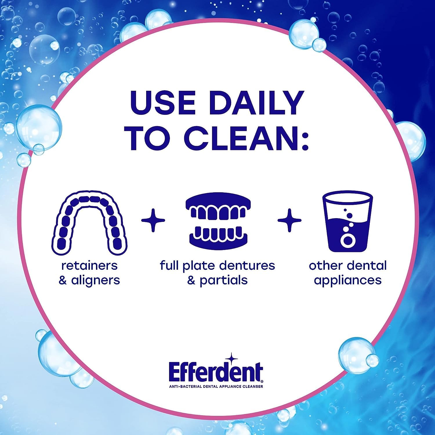 Efferdent Retainer & Denture Cleaner Tablets and Dental Bath, 4 Tablets (Pack of 3)