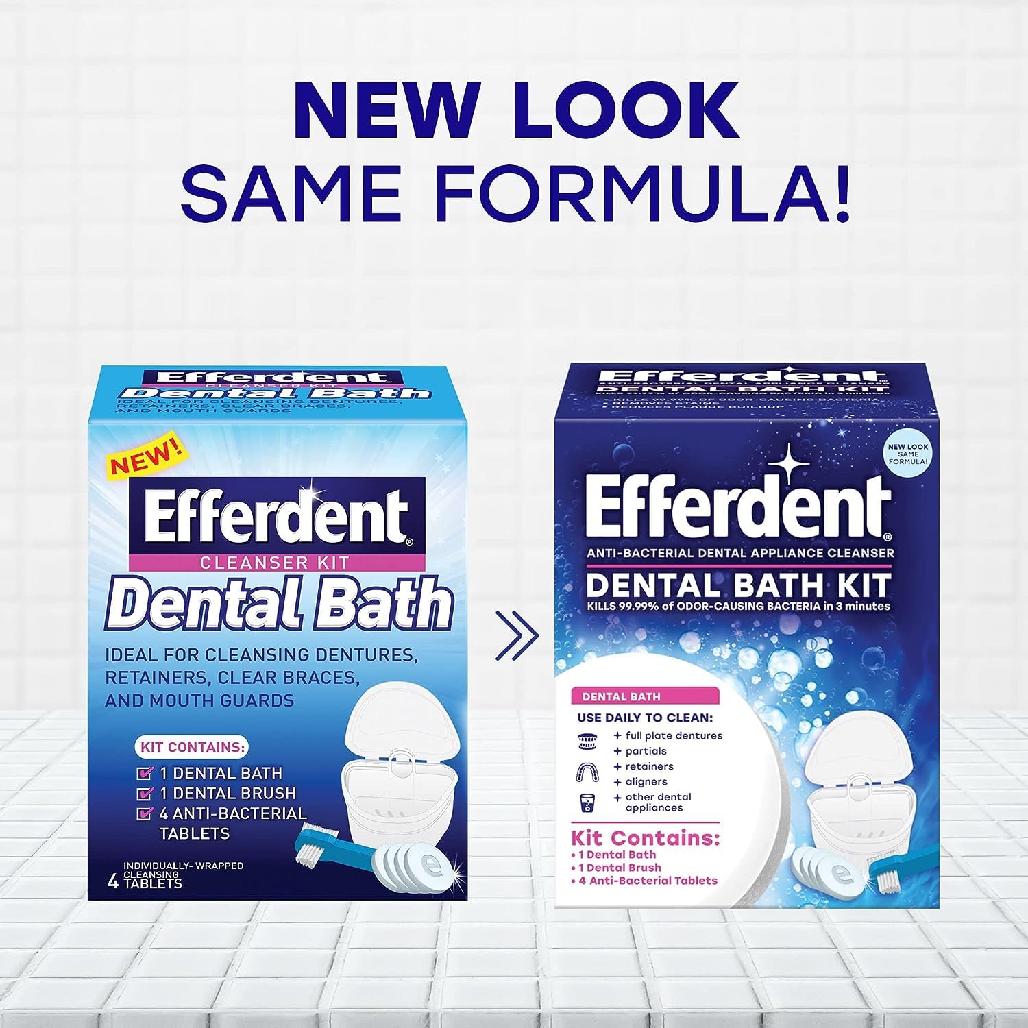 Efferdent Retainer & Denture Cleaner Tablets and Dental Bath, 4 Tablets (Pack of 3)