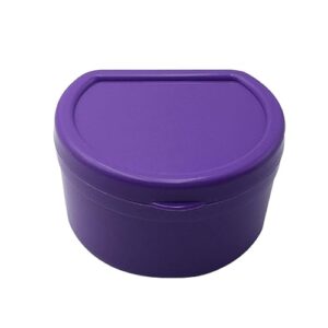 denture case, denture bath case cup box holder storage soak container with strainer, cleaner denture bath box for retainer, mouthguard, false teeth, and denture cleaning (purple, one size)