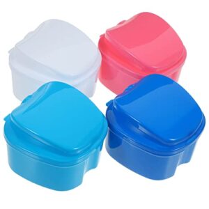 healifty 4pcs denture case bath case cup box holder storage soak container with strainer basket for travel retainer cleaning