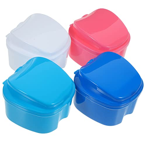 Healifty 4Pcs Denture Case Bath Case Cup Box Holder Storage Soak Container with Strainer Basket for Travel Retainer Cleaning