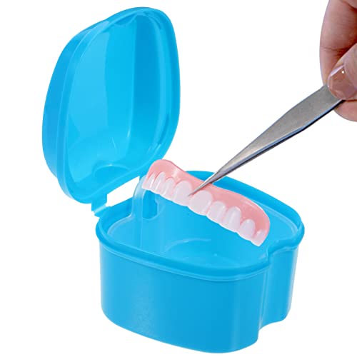 Healifty 4Pcs Denture Case Bath Case Cup Box Holder Storage Soak Container with Strainer Basket for Travel Retainer Cleaning