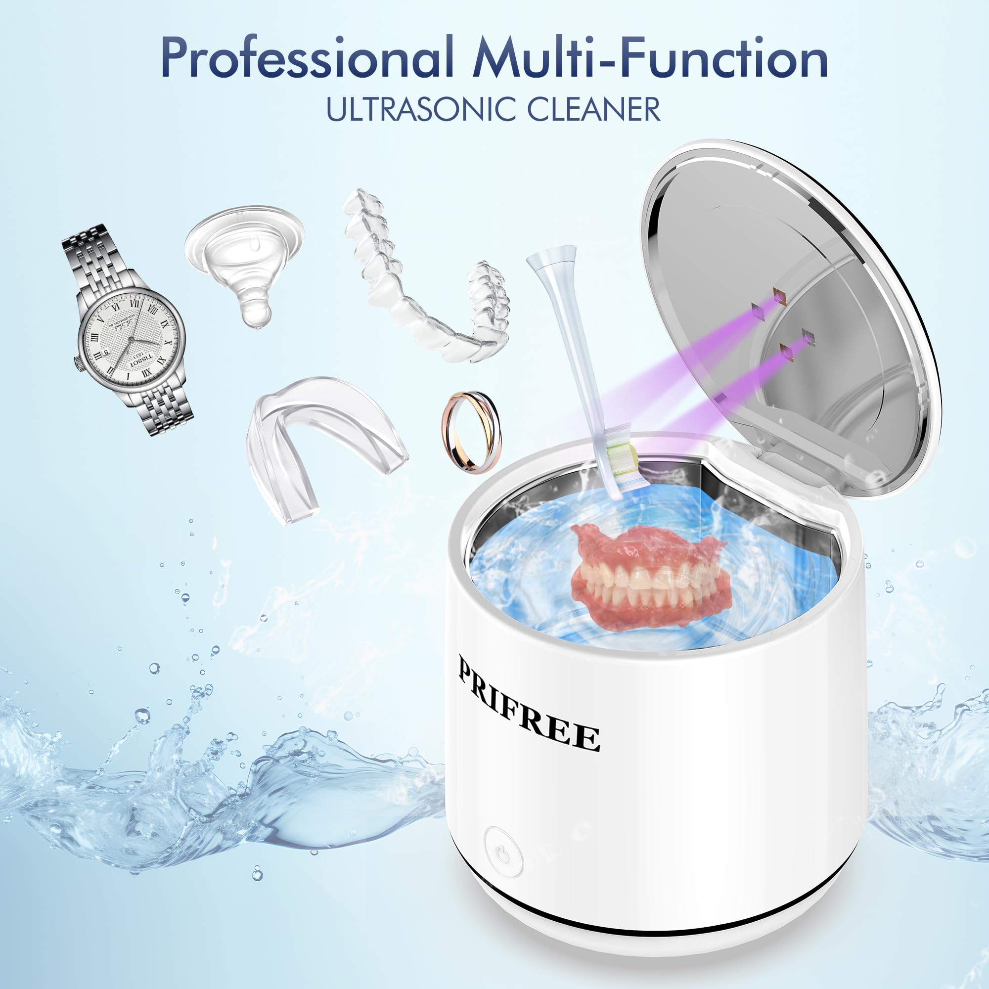 Ultrasonic Cleaner for Dentures, Retainer, Aligner, Jewelry, Whitening Trays, 45kHz Portable Ultrasonic Retainer Cleaner, For Home and Travel Light black