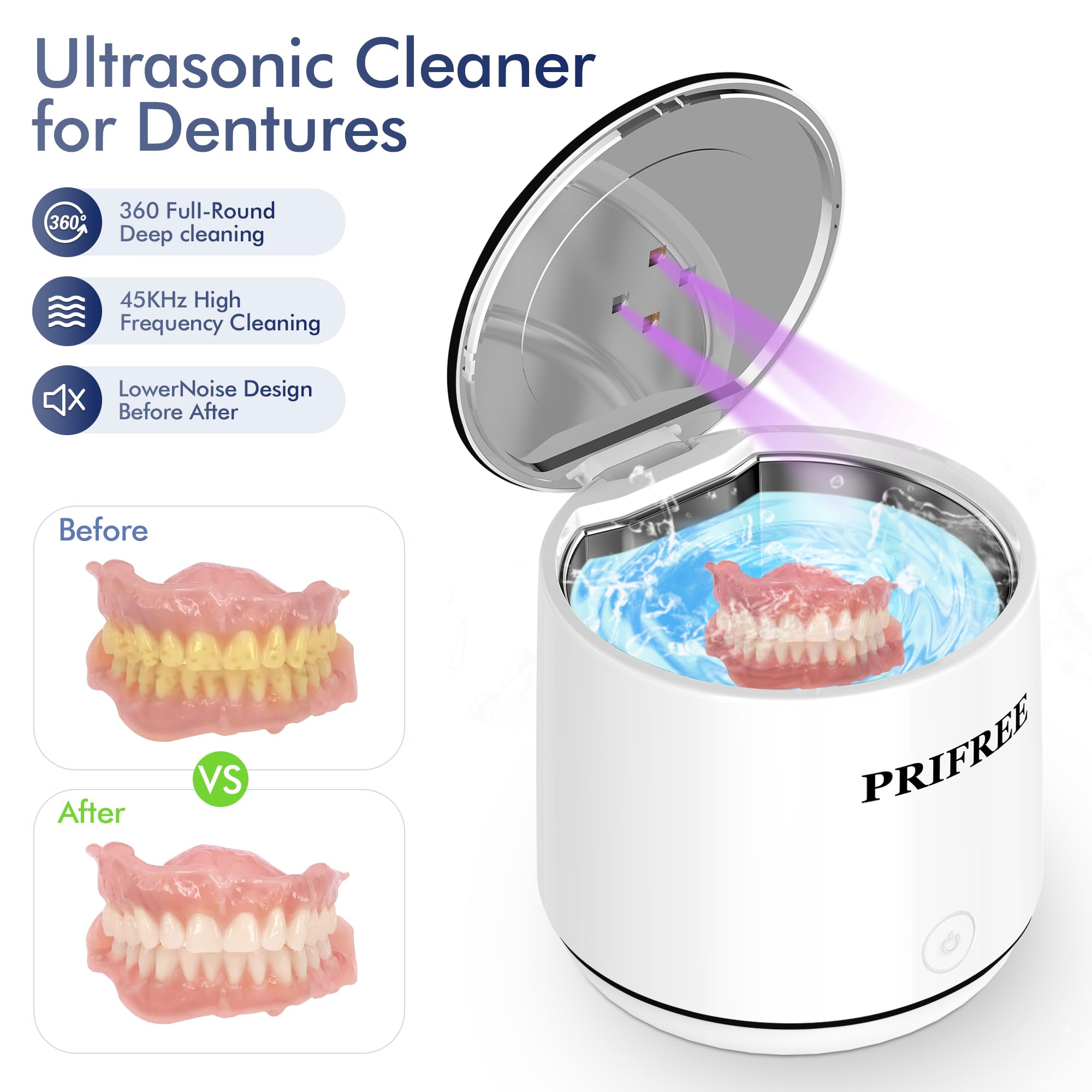 Ultrasonic Cleaner for Dentures, Retainer, Aligner, Jewelry, Whitening Trays, 45kHz Portable Ultrasonic Retainer Cleaner, For Home and Travel Light black