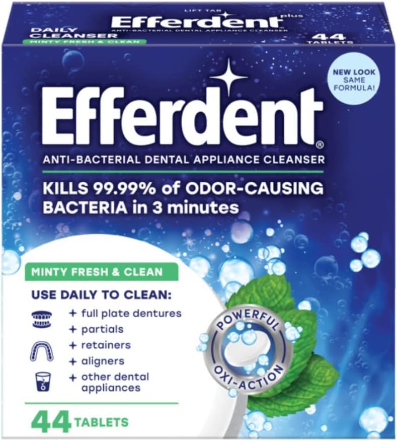 Efferdent Cleaning Tablets for Dentures, Partials, Retainers, Aligners, and Other Denture Applianes, Minty Fresh & Clean, 44 Count in Each (Pack of 12)