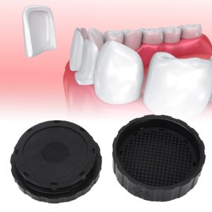 Round Shape Denture Case, Definitely No Leak Denture Bath Box for Traveling with Strainer and Magnetic Mirror, Reusable & Portable, Denture Cup for Care (BLACK)