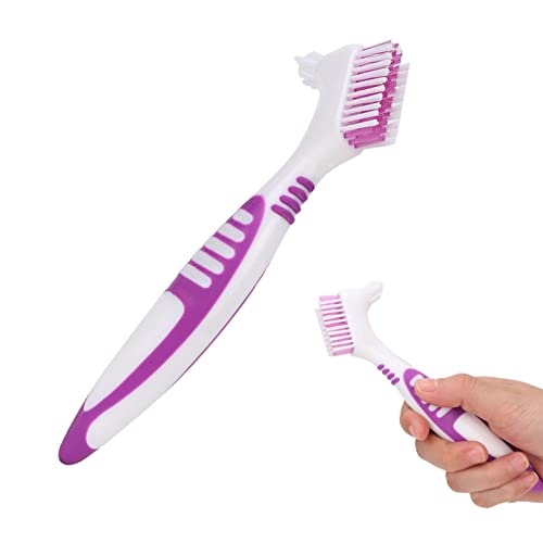 Cryfokt Denture Cleaning Brush, Purple Denture Toothbrush, Ergonomic Portable Indoor for Home Travel Outdoor