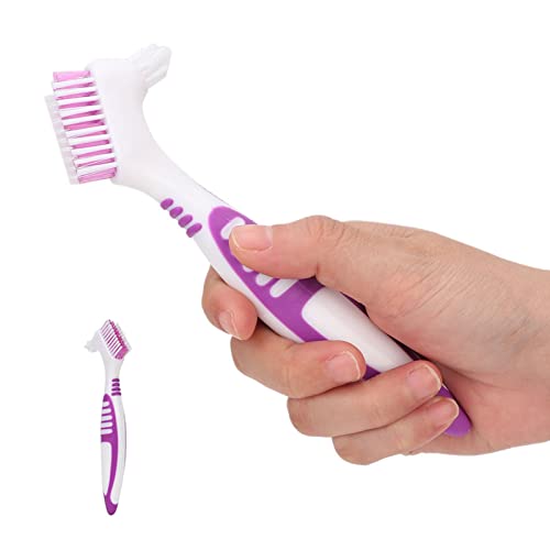 Cryfokt Denture Cleaning Brush, Purple Denture Toothbrush, Ergonomic Portable Indoor for Home Travel Outdoor