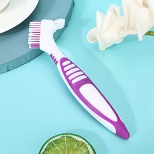 Cryfokt Denture Cleaning Brush, Purple Denture Toothbrush, Ergonomic Portable Indoor for Home Travel Outdoor