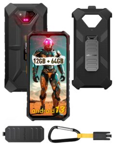 ulefone armor x13 & case rugged smartphone, 50mp+24mp night vision camera, octa-core 12gb ram 64gb rom, 6.52 inch screen, 6320mah, global dual 4g, nfc/otg/gps/ip68/ip69k, black