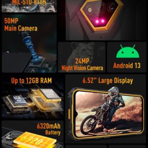 Ulefone Armor X13 & Case Rugged Smartphone, 50MP+24MP Night Vision Camera, Octa-core 12GB RAM 64GB ROM, 6.52 inch Screen, 6320mAh, Global Dual 4G, NFC/OTG/GPS/IP68/IP69K, Black