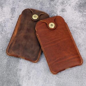 Personalized leather Phone sleeve pouch flip case with belt clip loop leather phone sleeve case for iPhone 15 14 13 Pro Max W09-LPSN