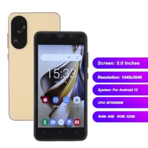 gernie Android 12 Unlocked Cell Phone, 5 Inch 1440x3040 Display 4GB RAM 32GB ROM MTK6580M Ultra Slim Smartphone 6800mAh Battery Dual SIM Mobile Phone with 5MP 8MP Camera for Kids (Gold)