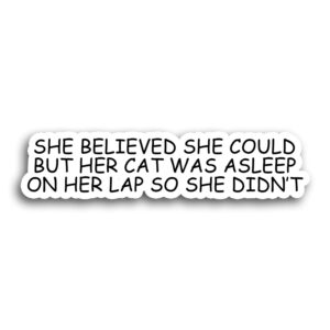 she believed she could but her cat was asleep on her lap so she didnt sticker cat mom sticker funny cat mom stickers cat magnet vinyl die cut sticker for car laptop phone water bottle guitar helmet