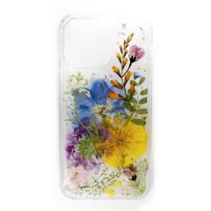 meadow unique pressed flower foral phone cases cover for apple iphone 15 skin cover case, soft silicone rigid back, hybrid