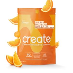 create creatine monohydrate gummies for men & women, boost focus, strength, and endurance, anti-melting formula, vegan, gluten-free, non-gmo, 1.5g of creatine per gummy (orange, 90ct)