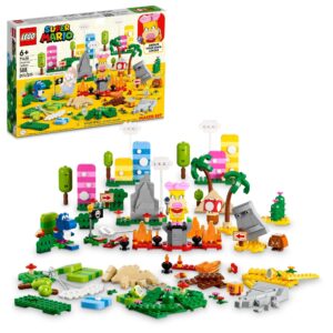 lego super mario creativity toolbox maker set 71418, create your own levels with figures, grass, desert and lava builds, starter course expansion, toy gift idea for kids 6 plus