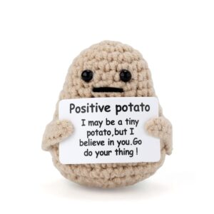 mini funny knitted wool potato toy with positive card - creative cute crochet doll cheer up gift for friends, parties, christmas decoration and encouragement