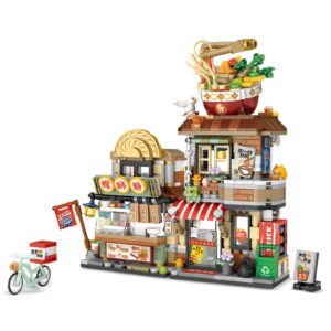 qlt street view noodle shop mini building blocks, moc creative building toys model set for girls 7-9 years old, 870 pcs simulation architecture construction toy, gift idea for kids adults