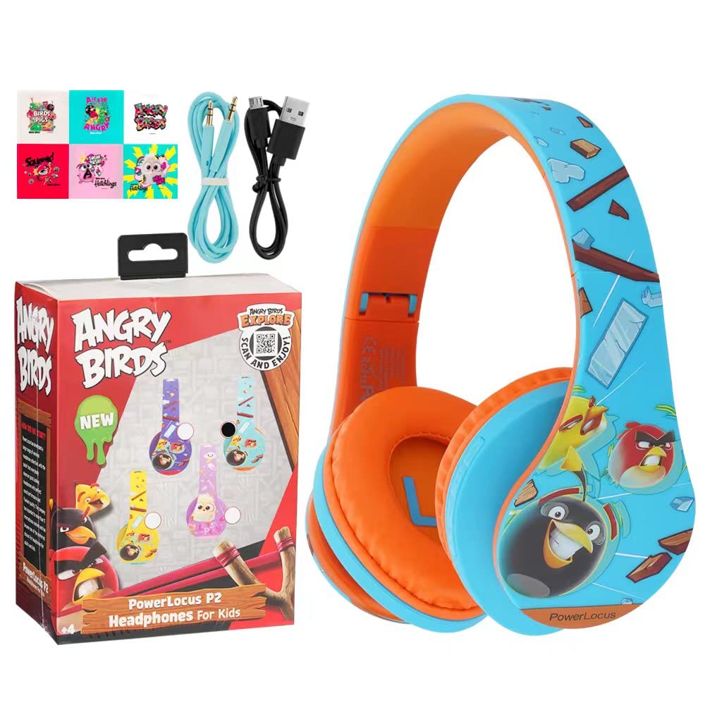 PowerLocus Kids Headphones Angry Birds Edition, Wireless Kids Headphones, 85dB Volume Limited, Foldable Bluetooth Headphones with Case, Wired and Micro SD mode, Built-in Mic for Phone/iPad/School