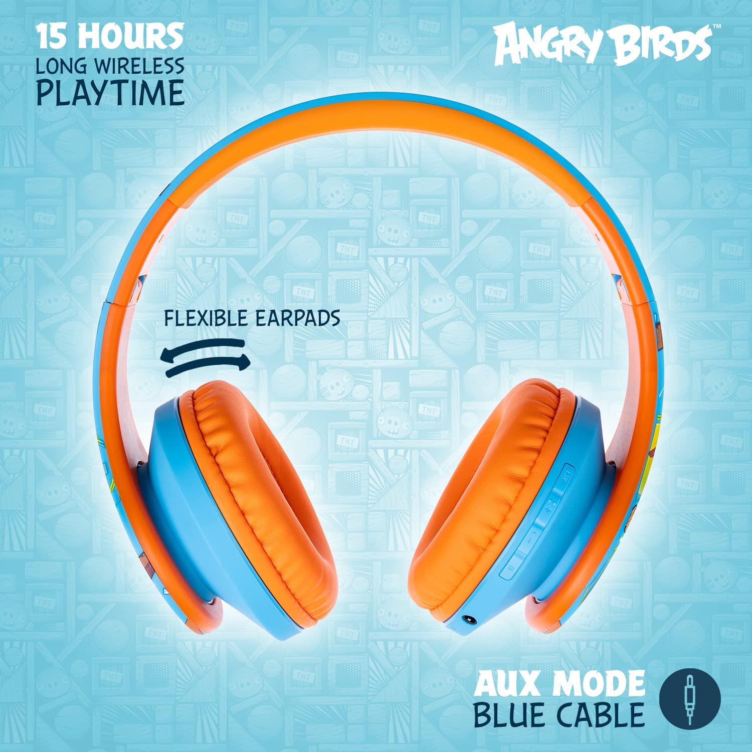 PowerLocus Kids Headphones Angry Birds Edition, Wireless Kids Headphones, 85dB Volume Limited, Foldable Bluetooth Headphones with Case, Wired and Micro SD mode, Built-in Mic for Phone/iPad/School