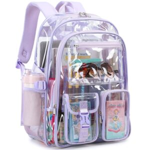 abshoo large clear backpack for girls women school bookbag heavy duty transparent backpack (purple)