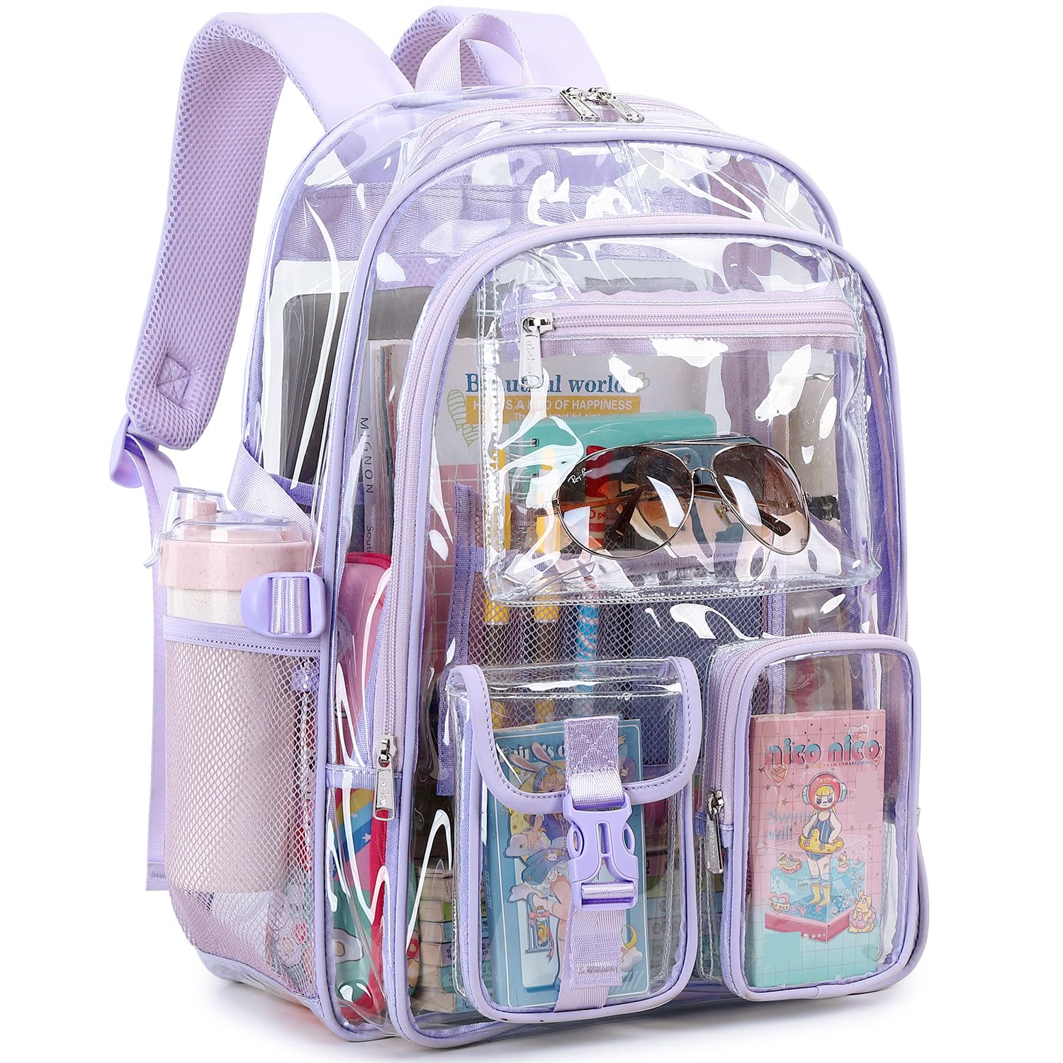 abshoo Large Clear Backpack For Girls Women School Bookbag Heavy Duty Transparent Backpack (Purple)