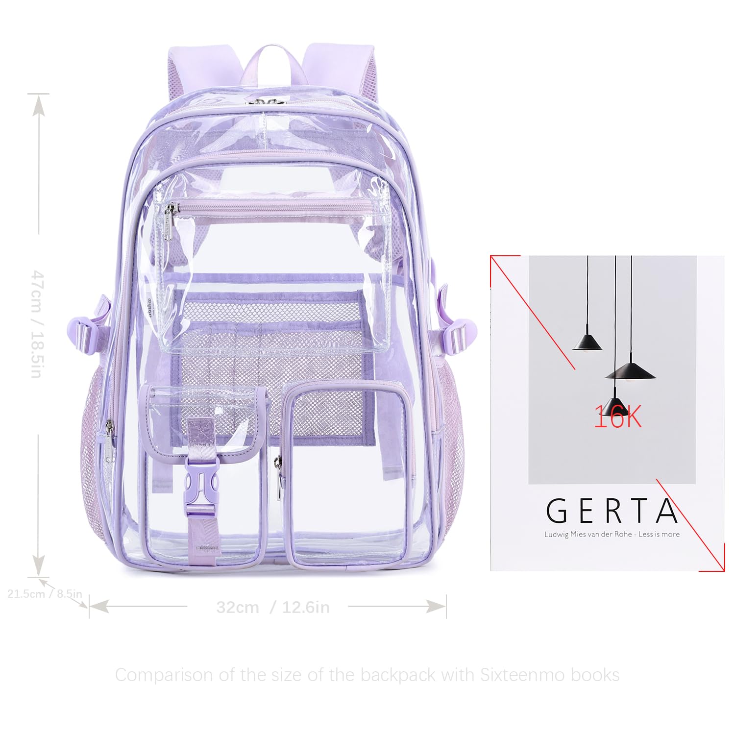 abshoo Large Clear Backpack For Girls Women School Bookbag Heavy Duty Transparent Backpack (Purple)