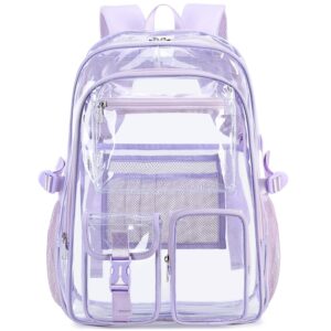 abshoo Large Clear Backpack For Girls Women School Bookbag Heavy Duty Transparent Backpack (Purple)