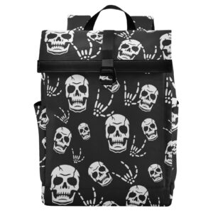 cbbyy gothic skeleton travel roll top backpack for men, expandable waterproof trendy laptop backpack