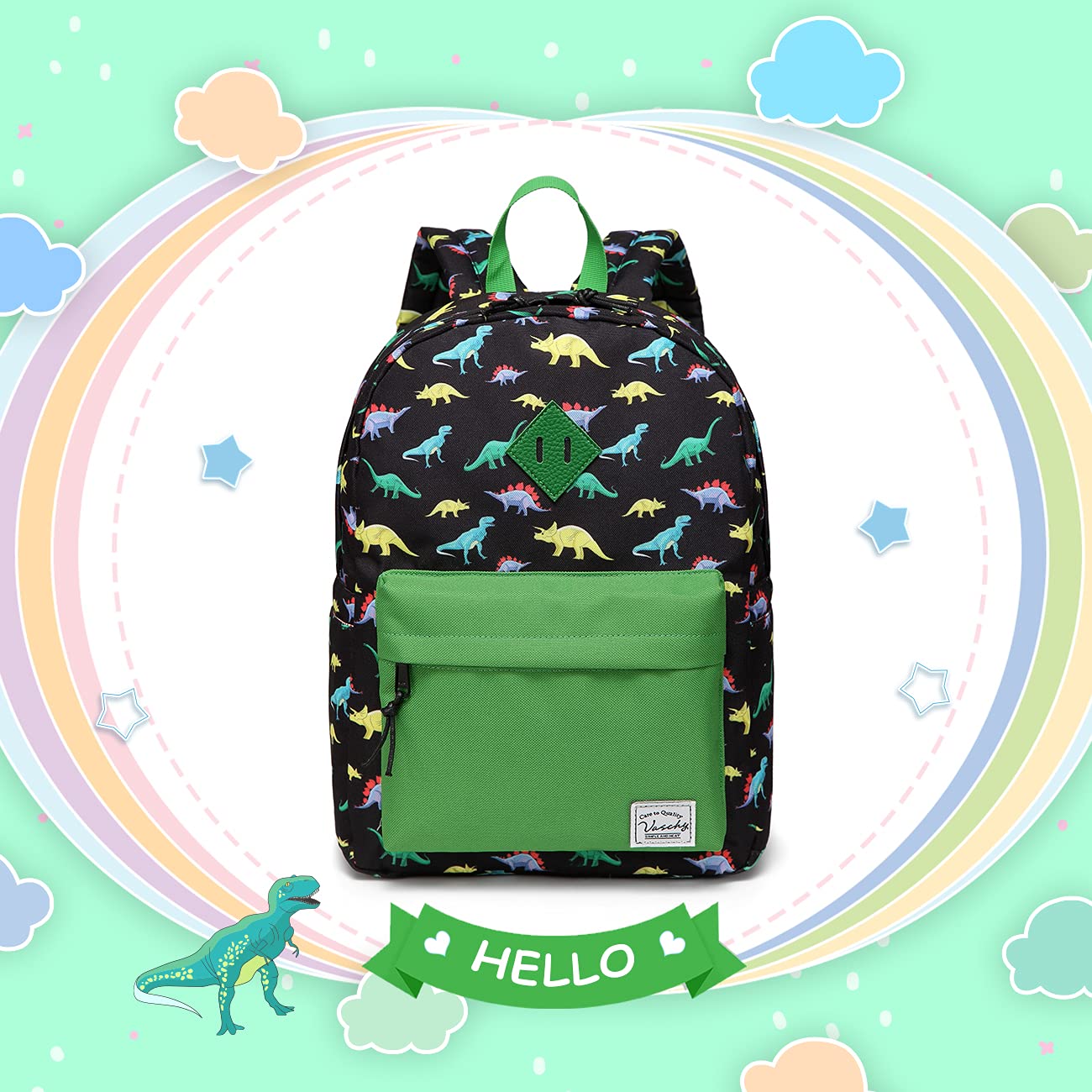 VASCHY Dinosaur Backpack for Toddler Kids Boys, Little Kid Preschool Backpacks with Chest Strap