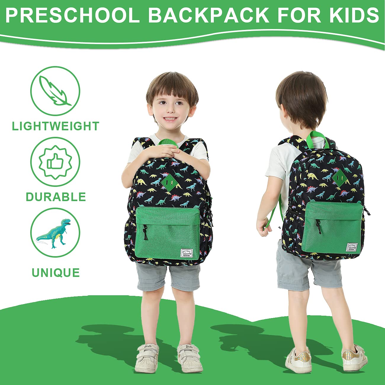 VASCHY Dinosaur Backpack for Toddler Kids Boys, Little Kid Preschool Backpacks with Chest Strap