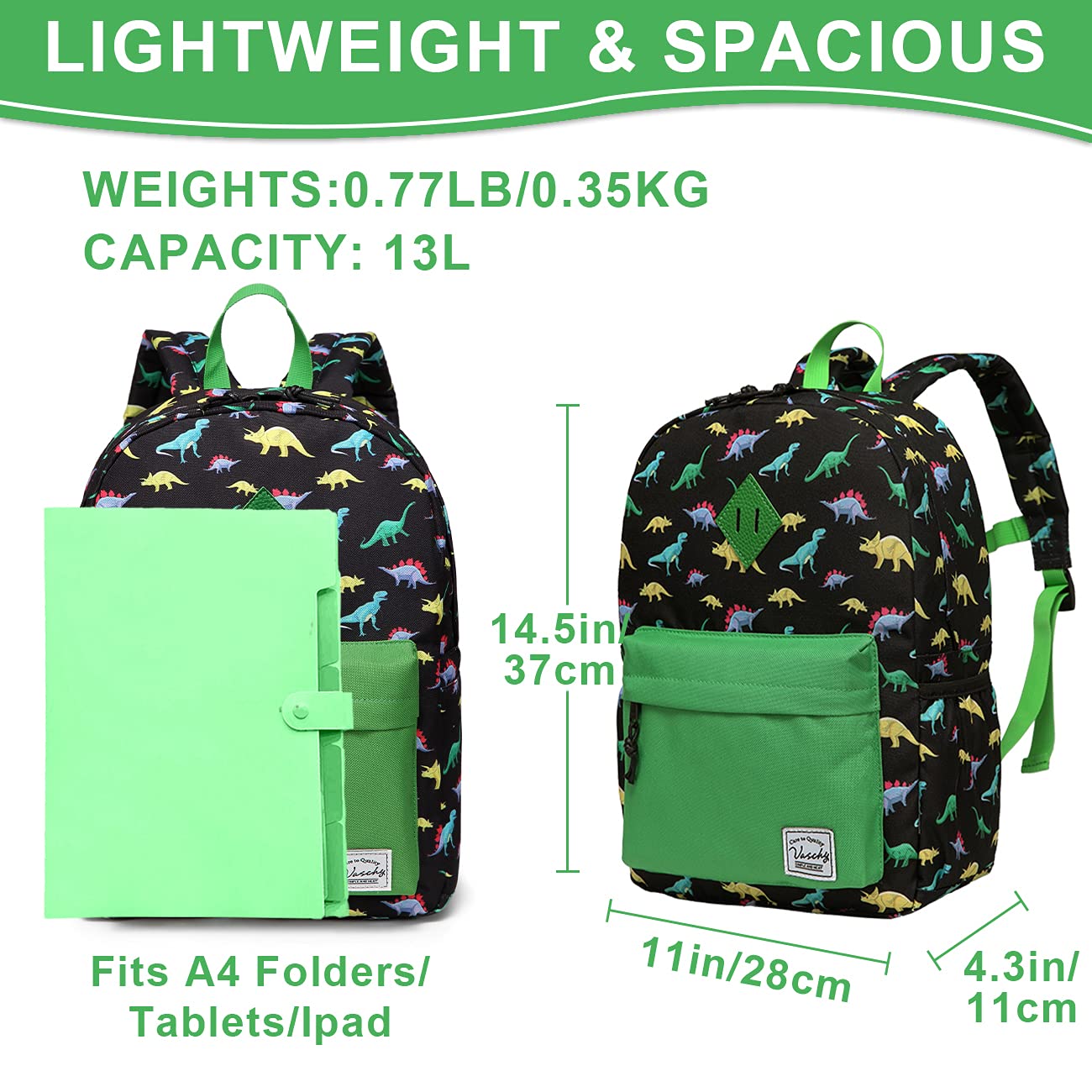 VASCHY Dinosaur Backpack for Toddler Kids Boys, Little Kid Preschool Backpacks with Chest Strap