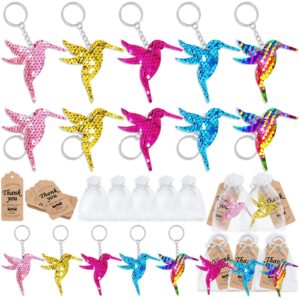 cicibear 60 pack double-deck hummingbird sequin keychain set with 20 hummingbird keychains, 20 thank you tags and 20 bags for hawaiian tropical party favor, kids and birthday, baby shower, 5 colors