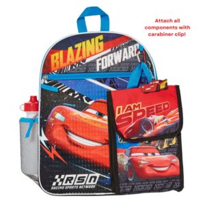 Disney Pixar Cars Backpack Set for Kids, 16 inch Lightning McQueen Backpack with Lunch Bag and Water Bottle