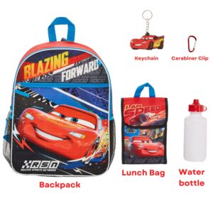 Disney Pixar Cars Backpack Set for Kids, 16 inch Lightning McQueen Backpack with Lunch Bag and Water Bottle