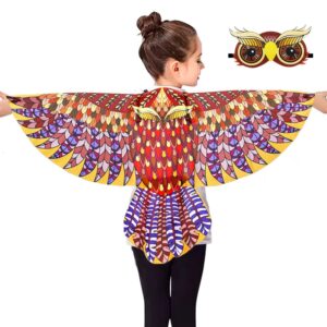 irolewin bird-costume-owl-wings for kids eagle-parrot wings costume as boys girls party gifts play dress up with headband brown