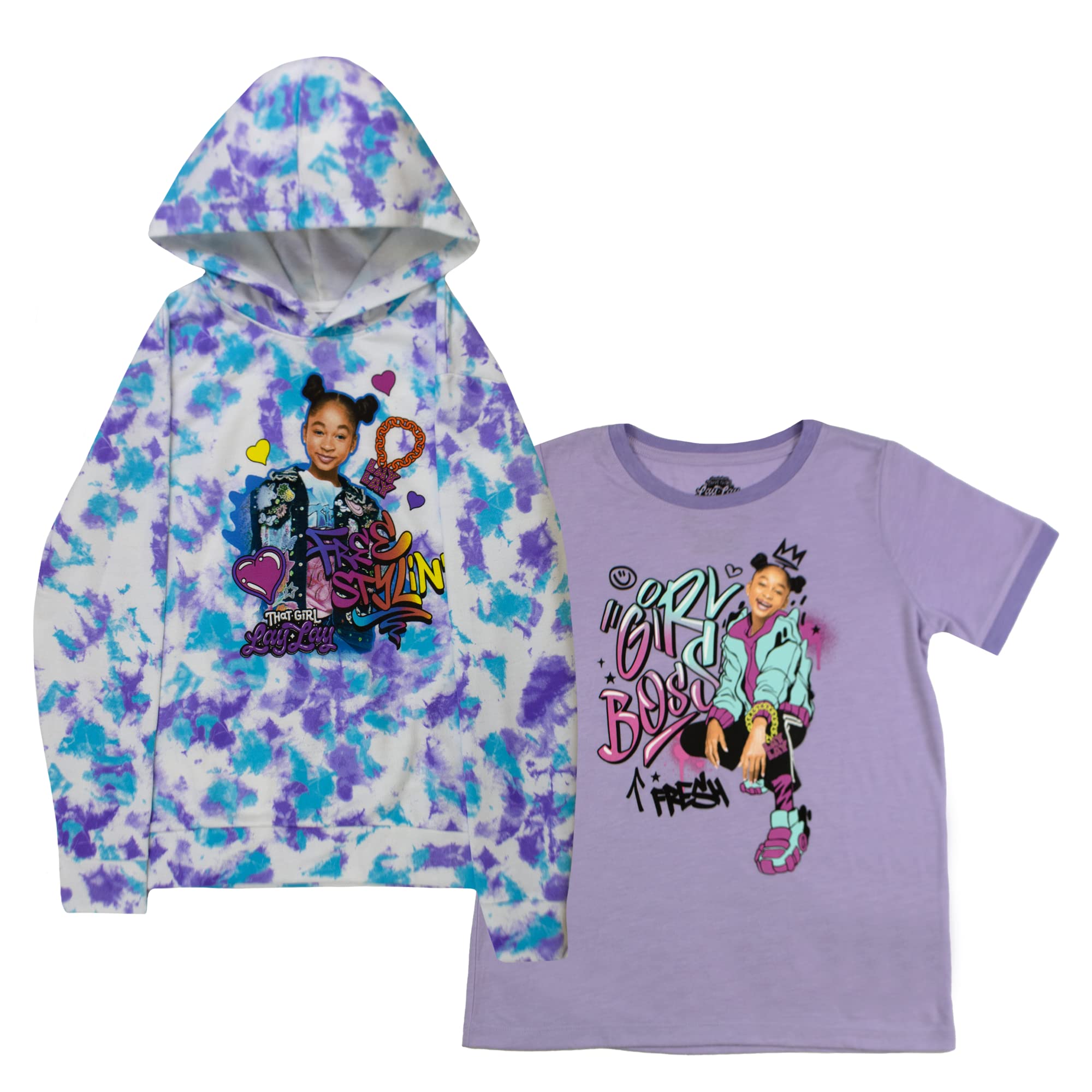 Nickelodeon That Girl Lay Lay Hoodie and T-Shirt Combo 2-Pack for Girls, Girls Hooded Sweatshirt and Tee Bundle Set (Tye Dye/Purple, Size 14/16)