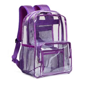 vorspack clear backpack heavy duty pvc transparent backpack with reinforced strap & large capacity for college workplace security - purple