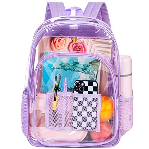 AGSDON Clear Backpack, Heavy Duty Transparent Bookbag, See Through PVC Backpacks for Women - Purple