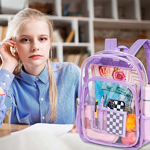 AGSDON Clear Backpack, Heavy Duty Transparent Bookbag, See Through PVC Backpacks for Women - Purple