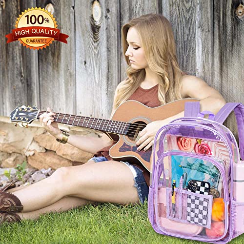 AGSDON Clear Backpack, Heavy Duty Transparent Bookbag, See Through PVC Backpacks for Women - Purple