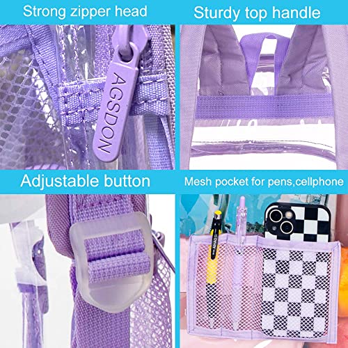 AGSDON Clear Backpack, Heavy Duty Transparent Bookbag, See Through PVC Backpacks for Women - Purple