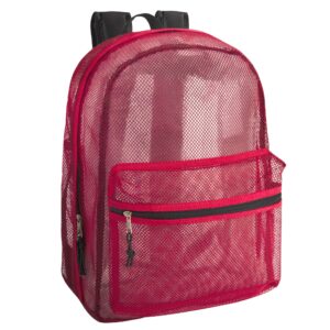 transparent mesh backpacks for school kids, beach, travel - mesh see through backpack with padded straps (red) large