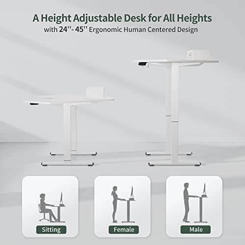 FEZIBO Corner Standing Desk, 48 Inches L Shaped Standing Desk, Electric Stand Up Corner Desk, Home Office Sit Stand Desk with White Top and White Frame