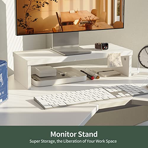 FEZIBO Corner Standing Desk, 48 Inches L Shaped Standing Desk, Electric Stand Up Corner Desk, Home Office Sit Stand Desk with White Top and White Frame